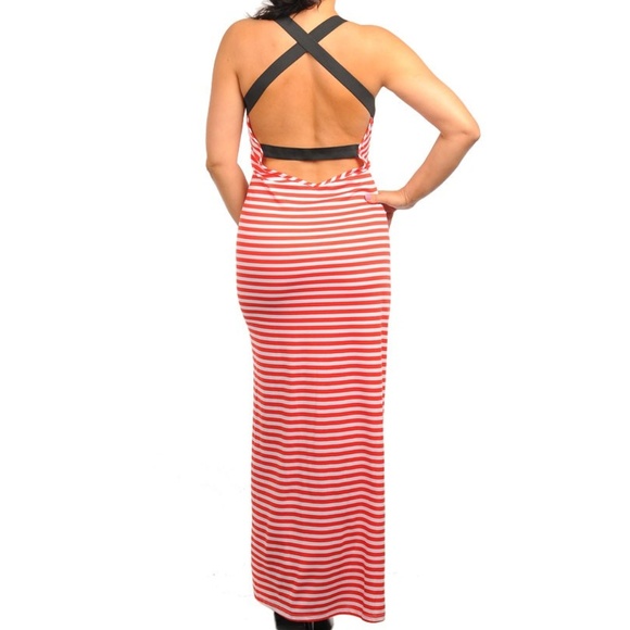 Dresses | Plus Size Dress Striped Criss Cross Back Red | Poshmark
